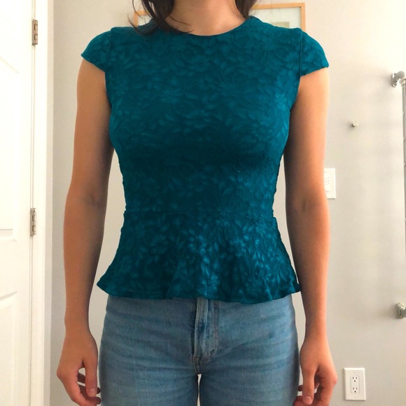 Moda International | Tops | Lace Turquoise Peplum Top | Poshmark